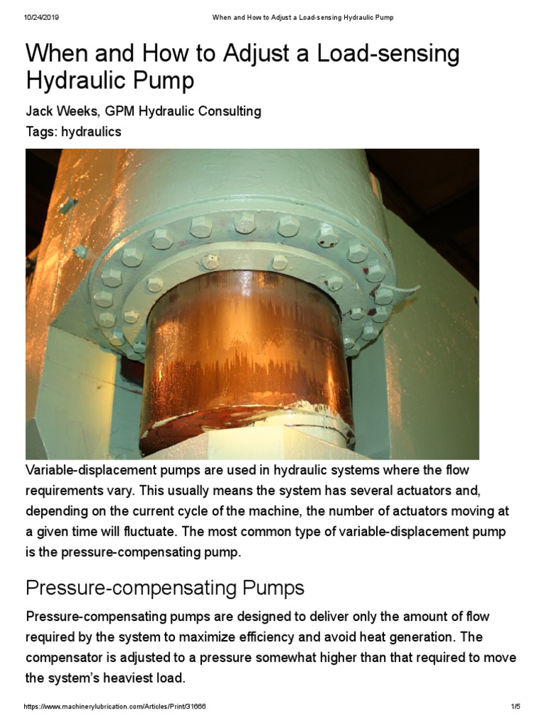 When and How To Adjust A Load-Sensing Hydraulic Pump | PDF | Pump | Valve