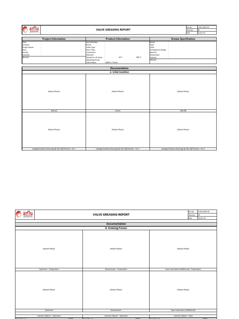F ASE QHSE 39 - Valve Grasing Report | PDF | Valve | Gases