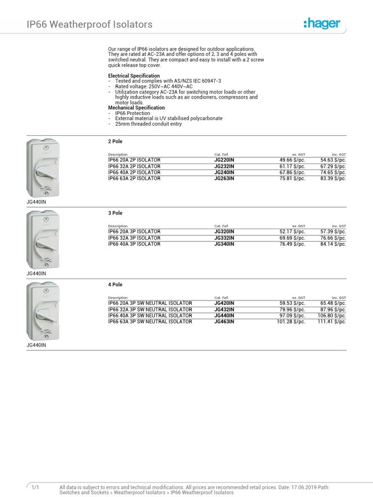 IP66 Weatherproof Isolators: Electrical Specification | PDF ...