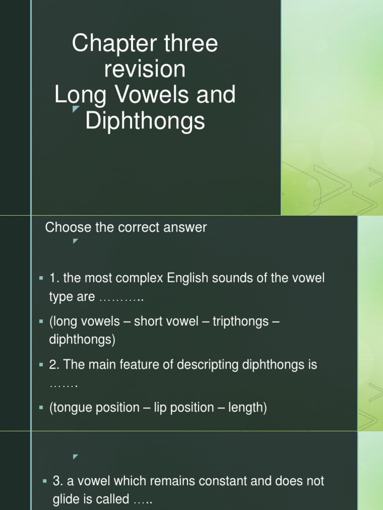 Chapter Three Revision Long Vowels and Diphthongs | PDF