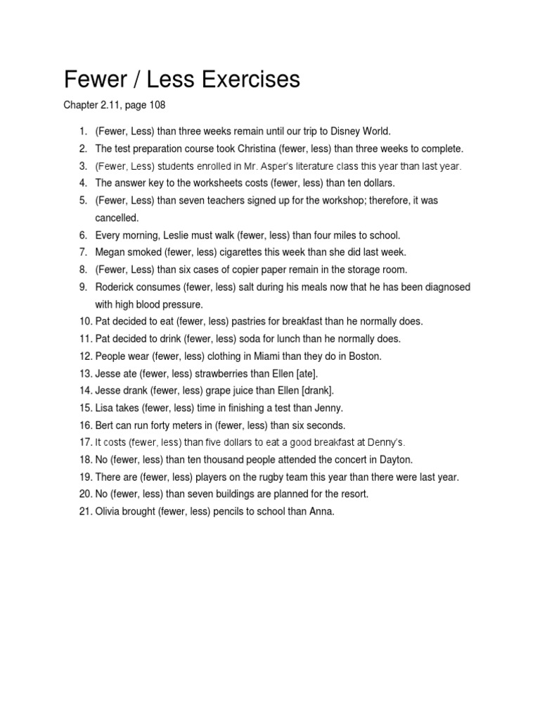 Exercises For Fewer/Less | PDF