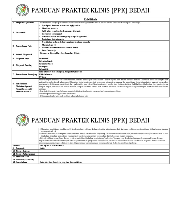 PPK Bedah Colelitiasis | PDF