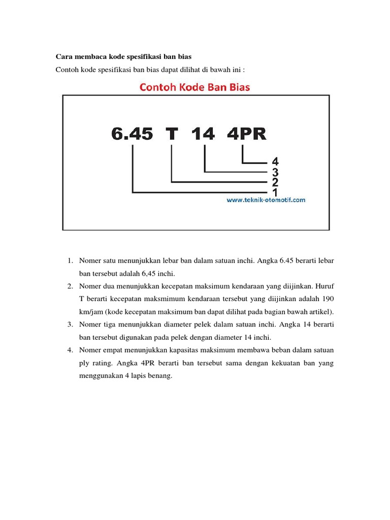 Cara Membaca Kode Spesifikasi Ban | PDF