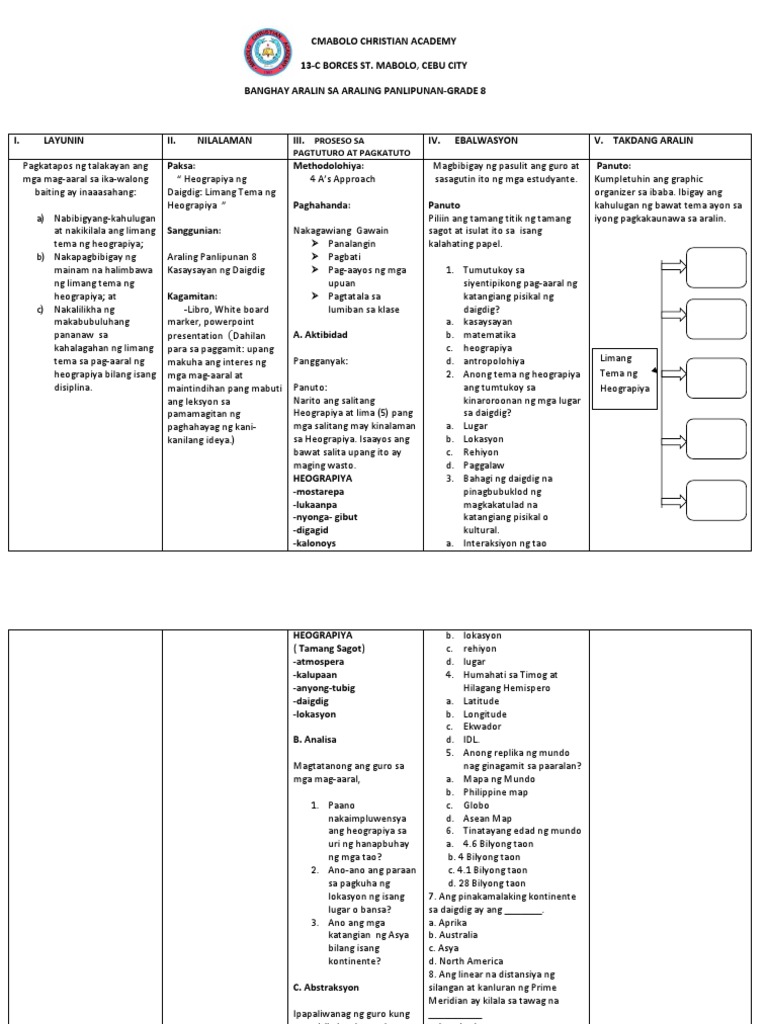 Lesson Plan - Limang Tema NG Heograpiya | PDF