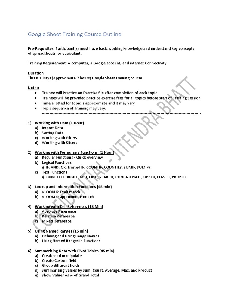 Google Sheet Course Outline | PDF