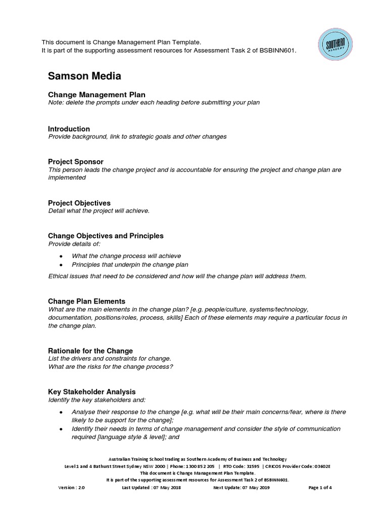 Change Management Plan Template | PDF | Change Management | Evaluation