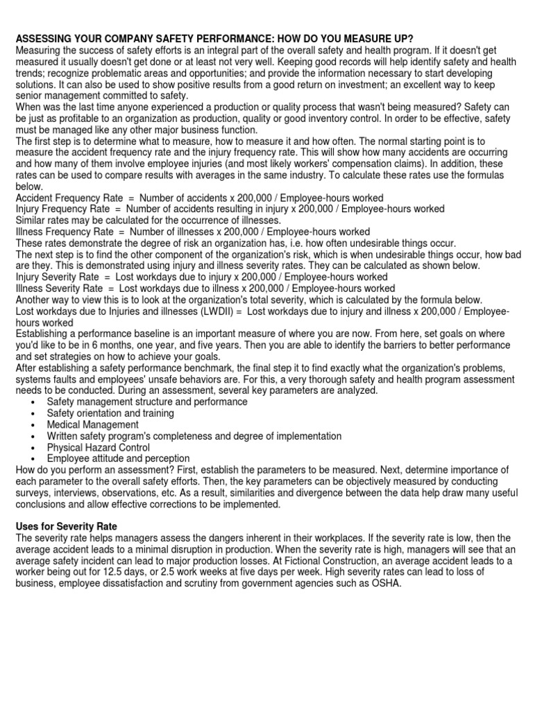 Assessing Your Company Safety Performance | PDF | Occupational Safety ...