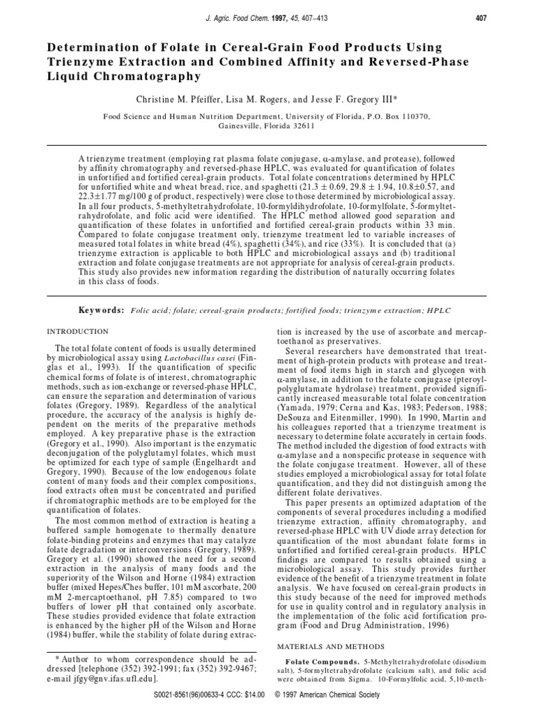 Determination of Folate in Cereal-Grain Food Products Using Trienzyme ...