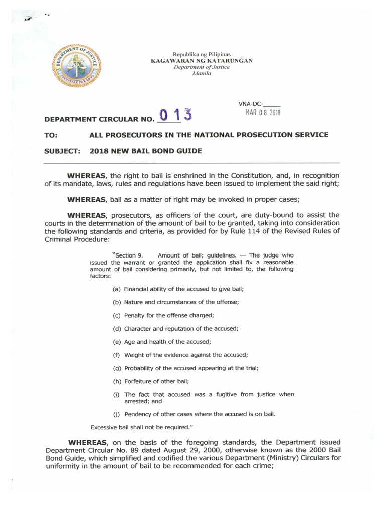 2018 Doj Bail Guidelines | PDF | Bail | Virtue
