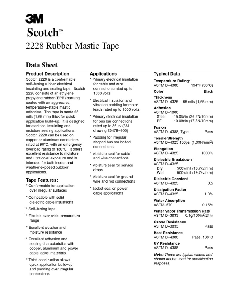 Scotch 2228 Rubber Mastic Tape Overview | PDF | Insulator (Electricity ...