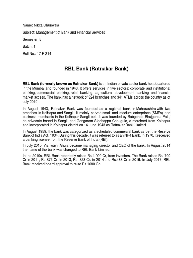 RBL Bank (Ratnakar Bank) : RBL Bank (Formerly Known As Ratnakar Bank ...