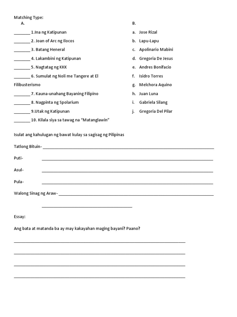 Mga Bayani at Sagisag Worksheet | PDF