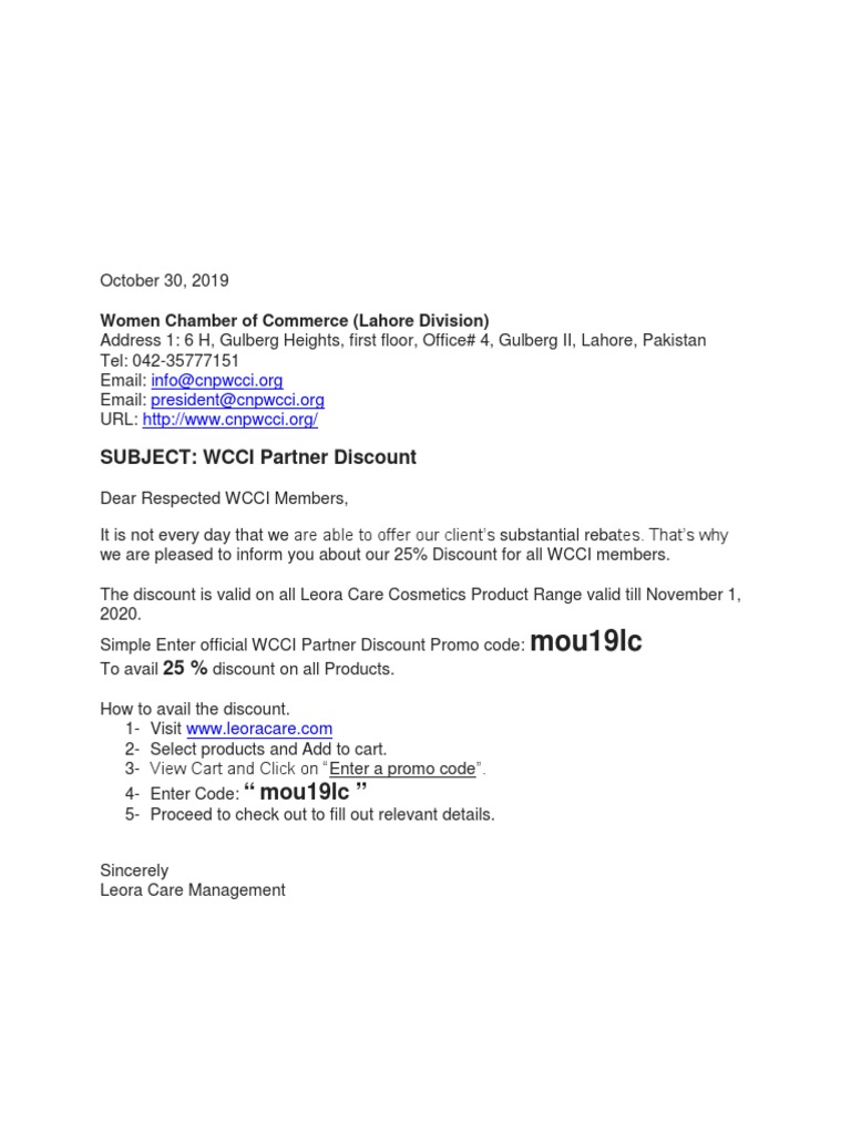 WCCI Discount Letter | PDF