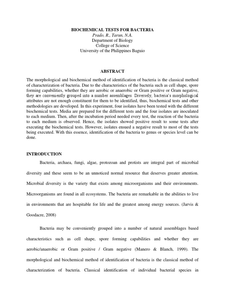 Biochemical Tests For Bacteria | PDF | Catalase | Starch