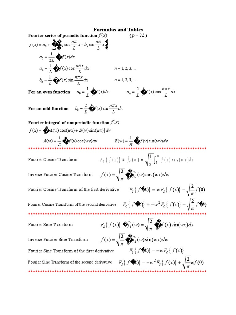 Fomulas & Tables | PDF | Trigonometric Functions | Fourier Transform