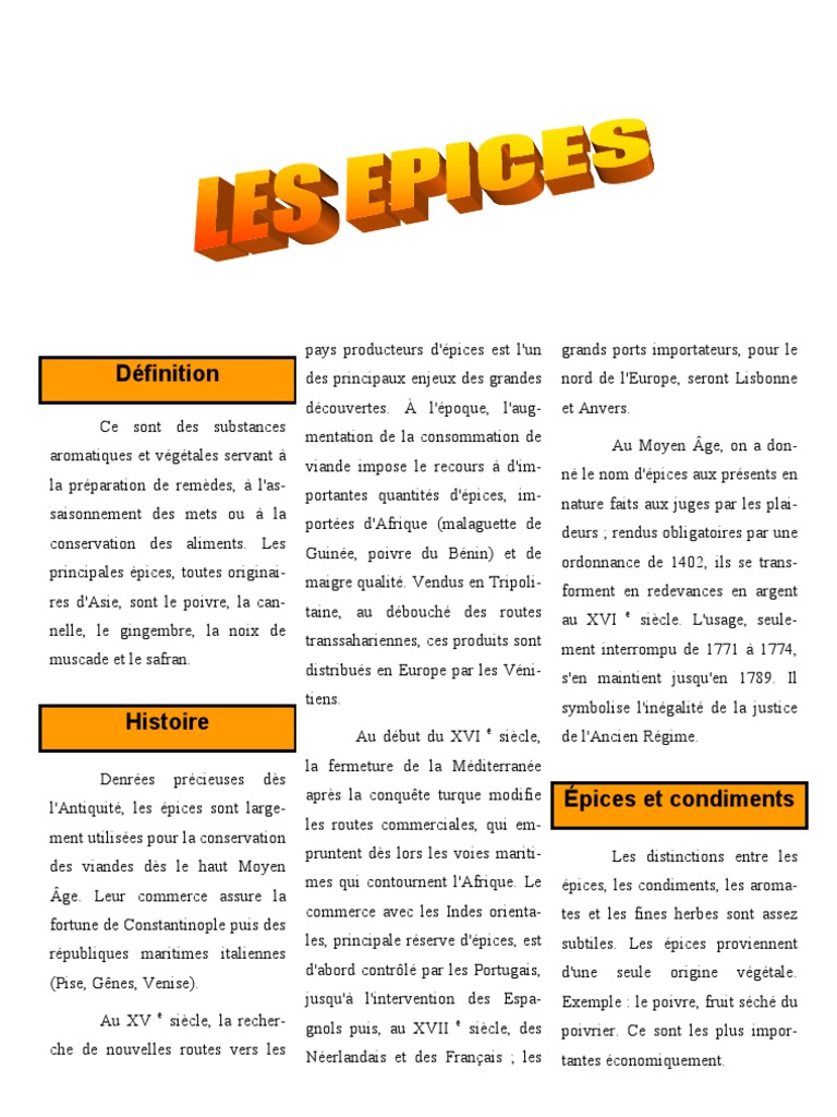 Les Épices | PDF | Épice | Ingrédients alimentaires