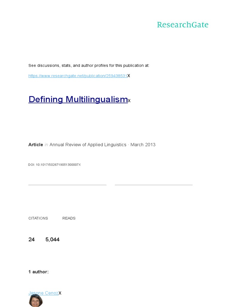 Defining Multilingualism: See Discussions, Stats, and Author Profiles ...