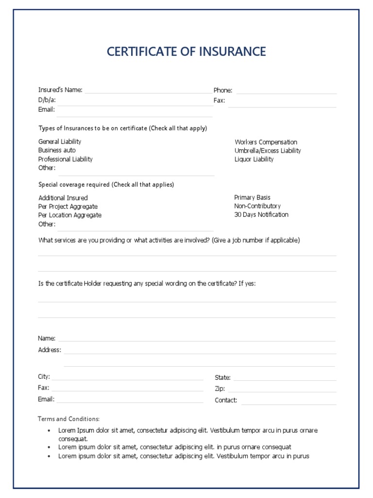 Car Insurance Certificate Template US | PDF