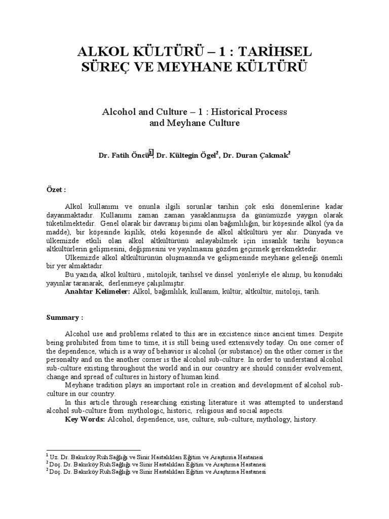 Alkol Ve Meyhane Kültürü Üzerine Tez PDF | PDF