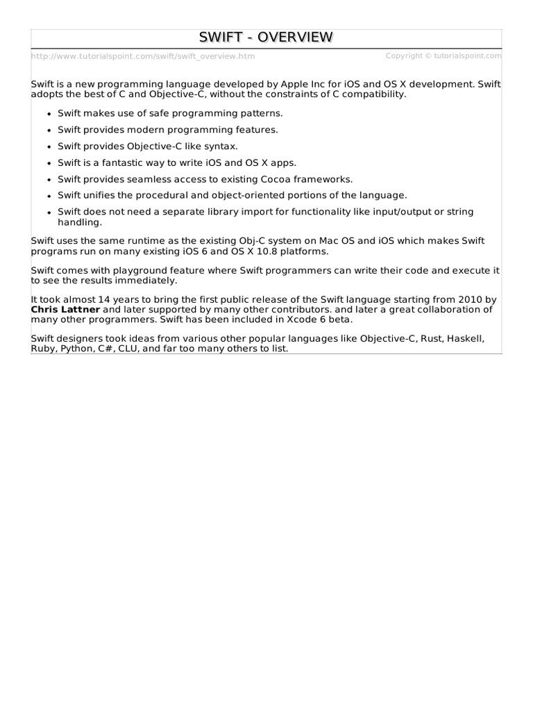 Swift Overview | PDF Swift Overview | PDF
