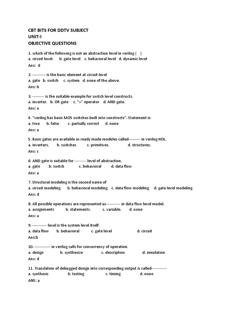 CBT Bits For DDTV Subject Unit-I Objective Questions | Download Free PDF | Hardware Description ...