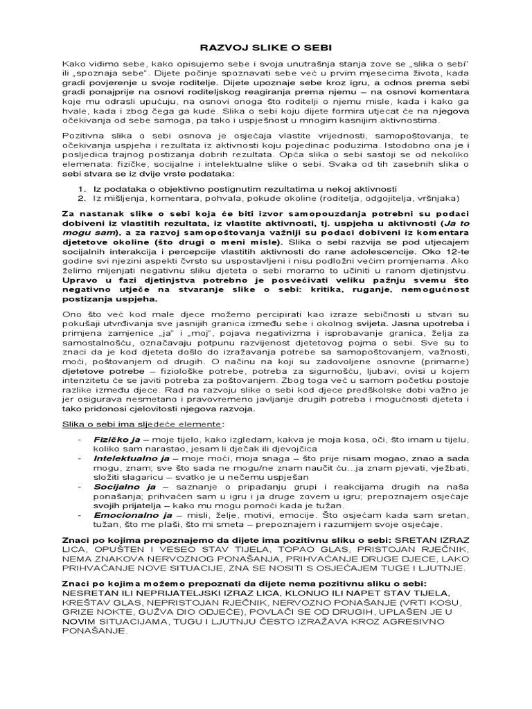 Razvoj Slike o Sebi | PDF