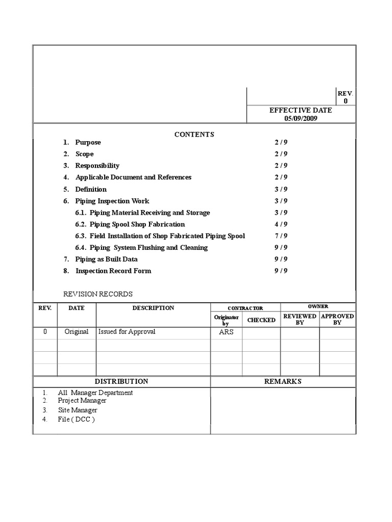 Piping Inspection Procedure | PDF | Pipe (Fluid Conveyance) | Welding