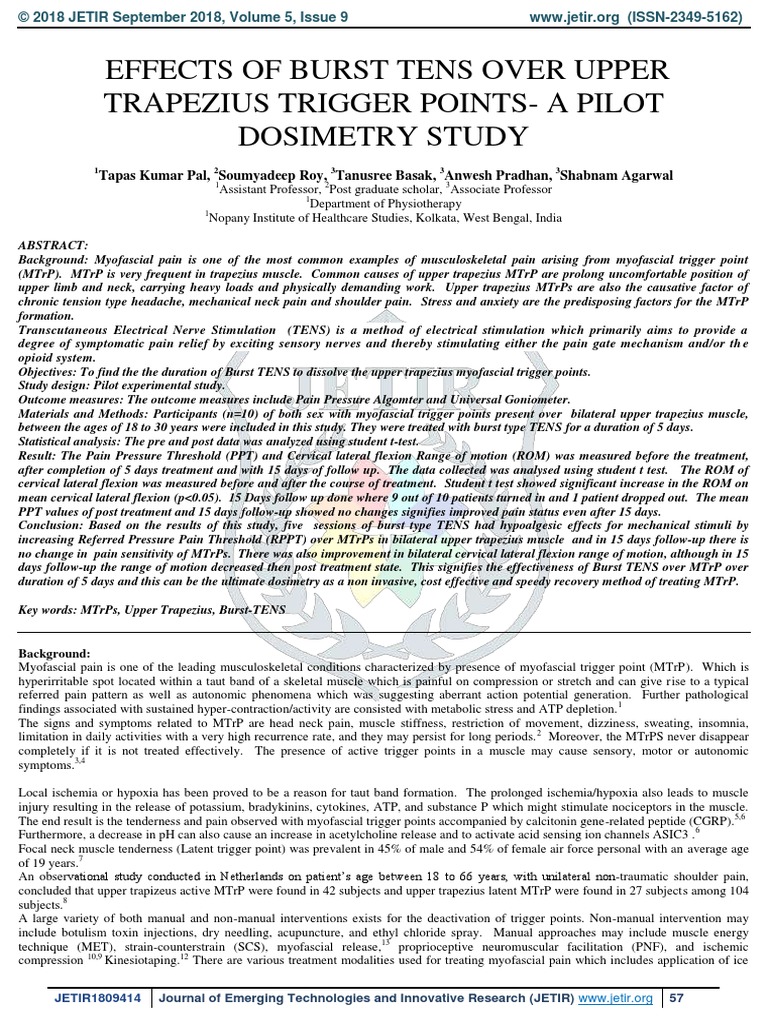 Effects of Burst Tens Over Upper Trapezius Trigger Points-A Pilot ...