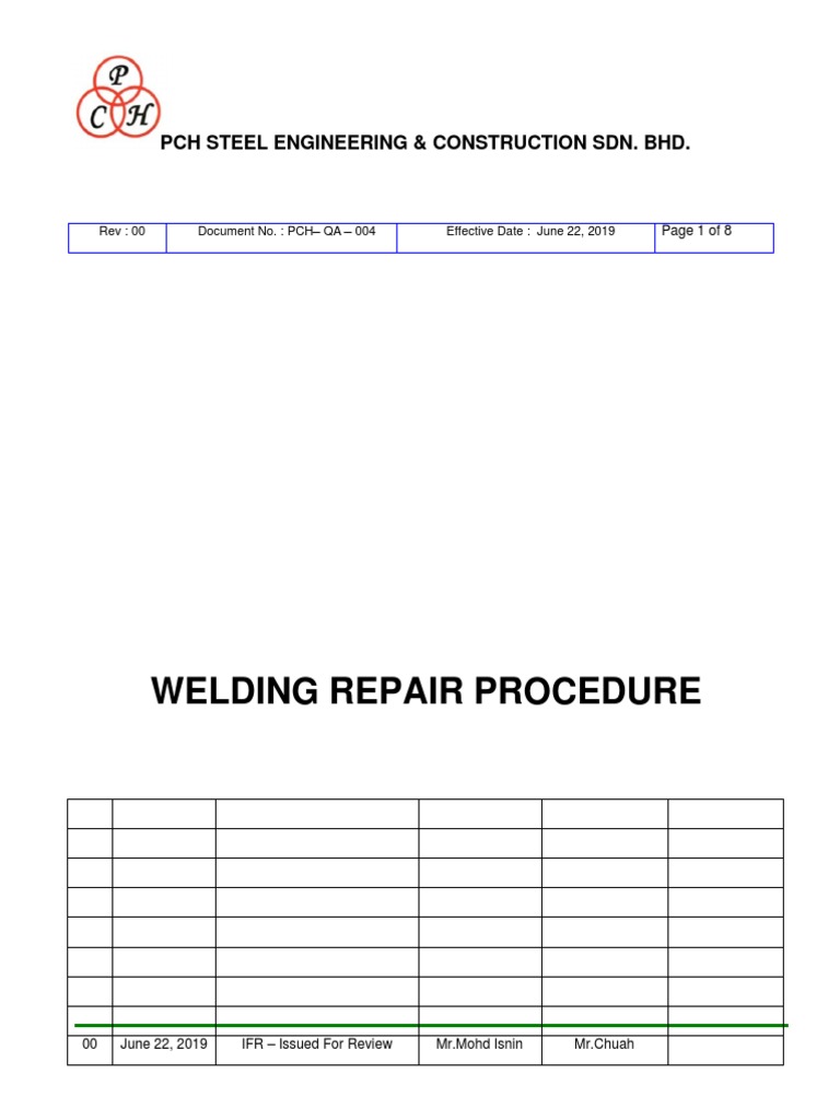 Welding Repair Procedure: PCH Steel Engineering & Construction Sdn. BHD ...