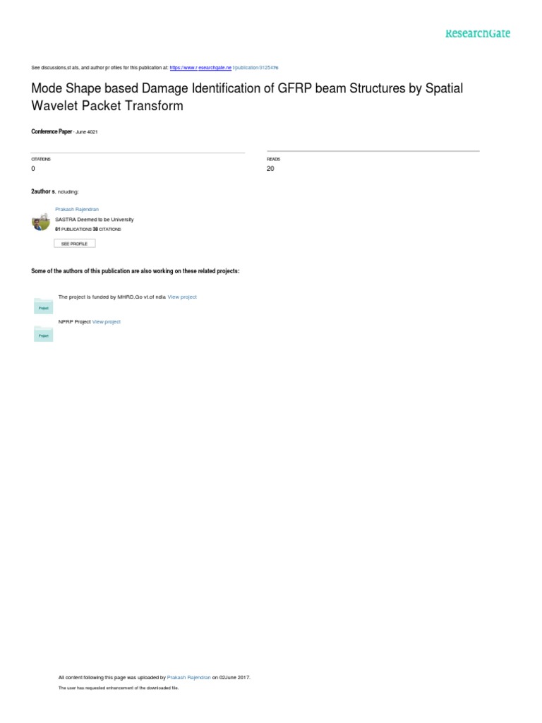 Mode Shape Based Damage Identification of GFRP Beam Structures by Spatial Wavelet Packet ...