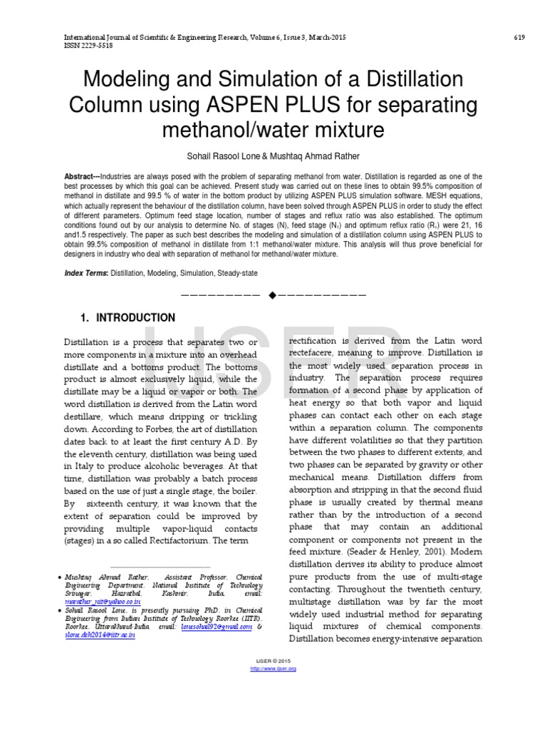 Modeling and Simulation of A Distillation Column Using ASPEN PLUS PDF ...