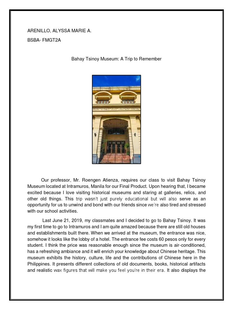 Bahay Tsinoy Reflection Paper | PDF | Philippines