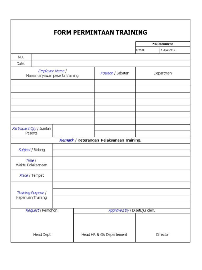 Form Permintaan Training: Employee Name Position | PDF