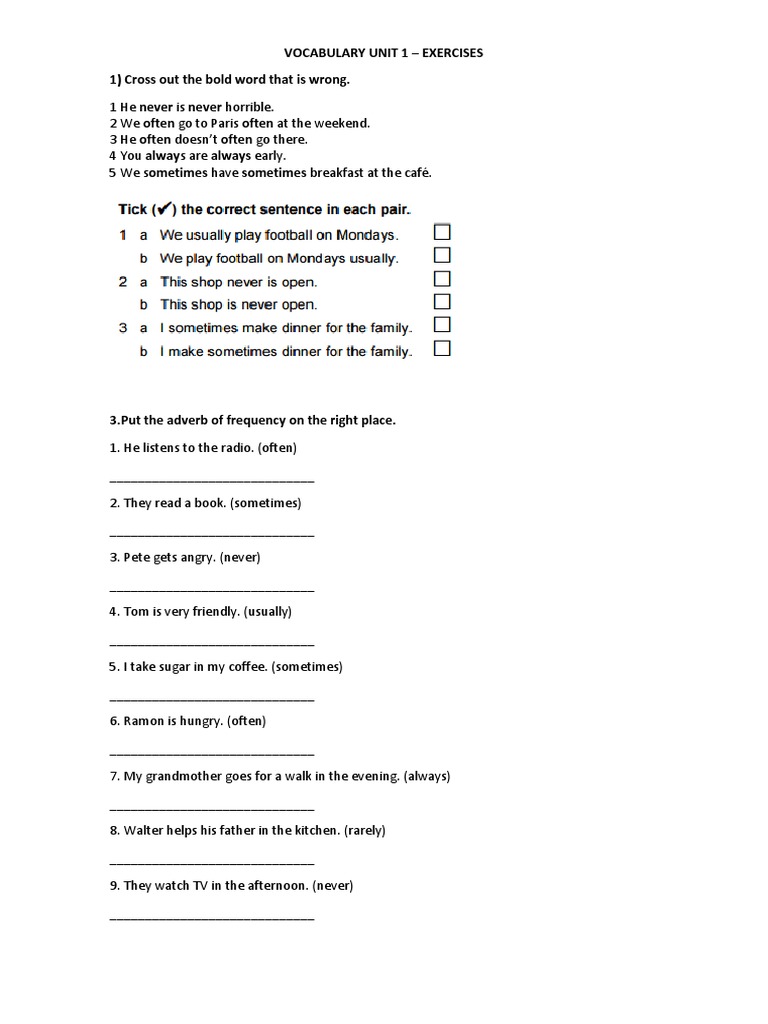 Vocabulary Unit 1 Exercises | PDF