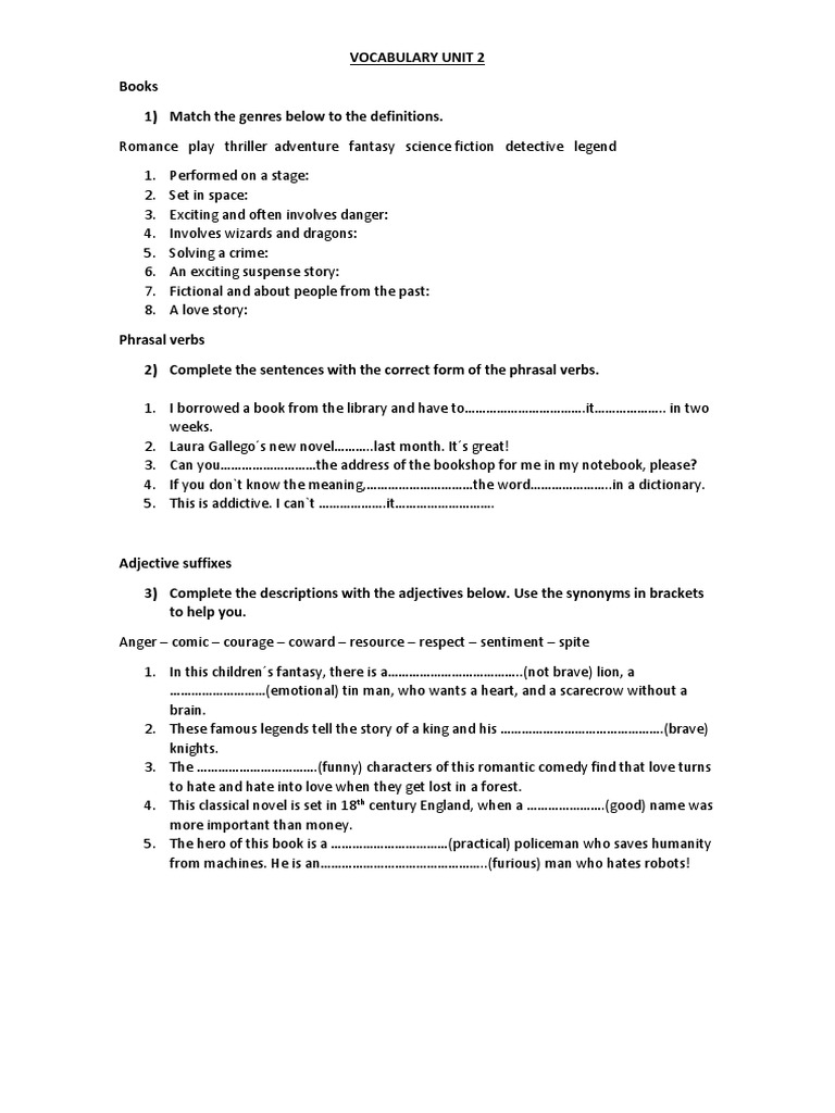 VOCABULARY UNIT 2 Exercises | PDF