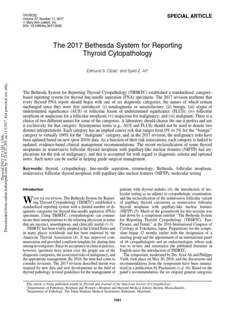 2017 Bethesda System of Reporting Thyroid Cytopathology | PDF ...