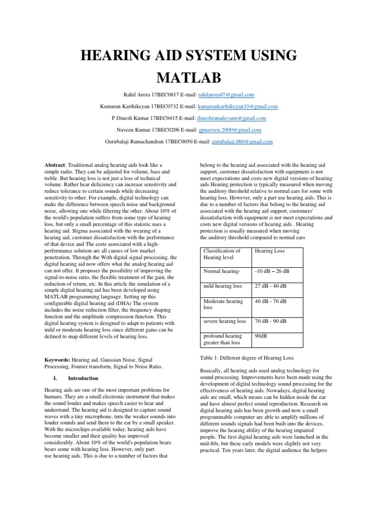 Hearing Aid System Using Matlab | PDF | Hearing Aid | Hearing Loss