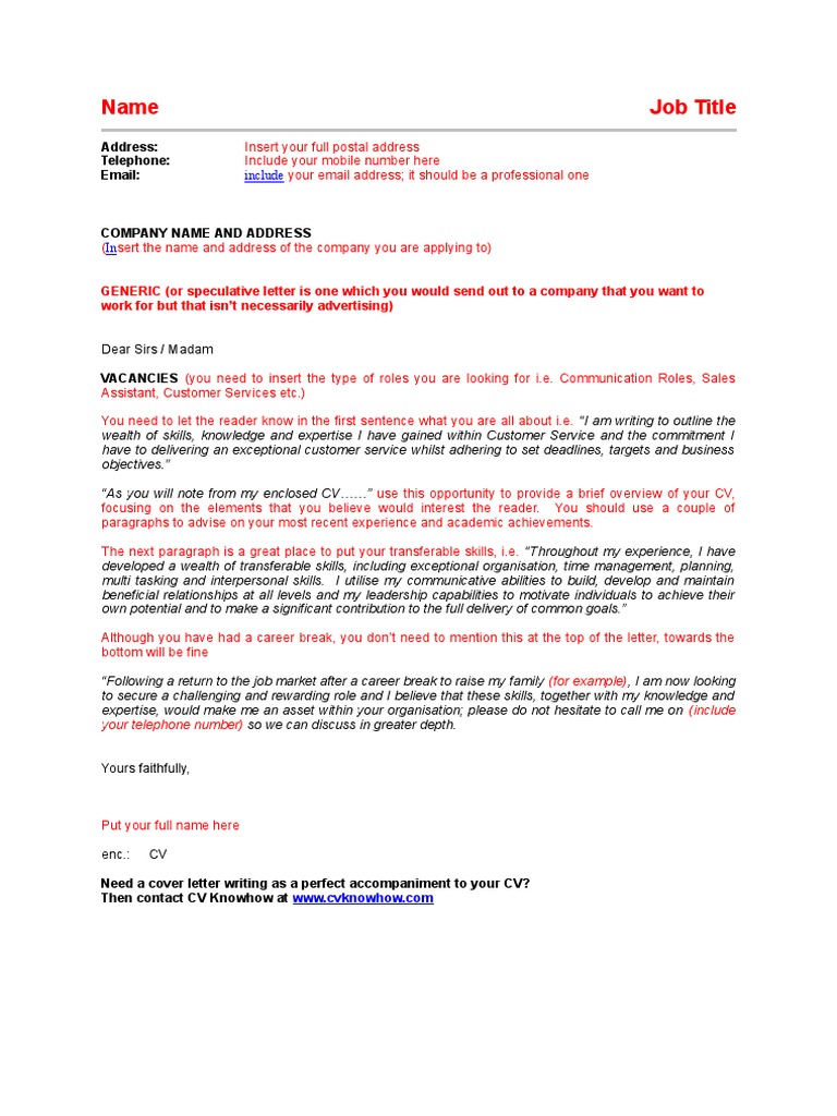 Career Break Cover Letter Template | PDF | Leadership | Behavioural ...