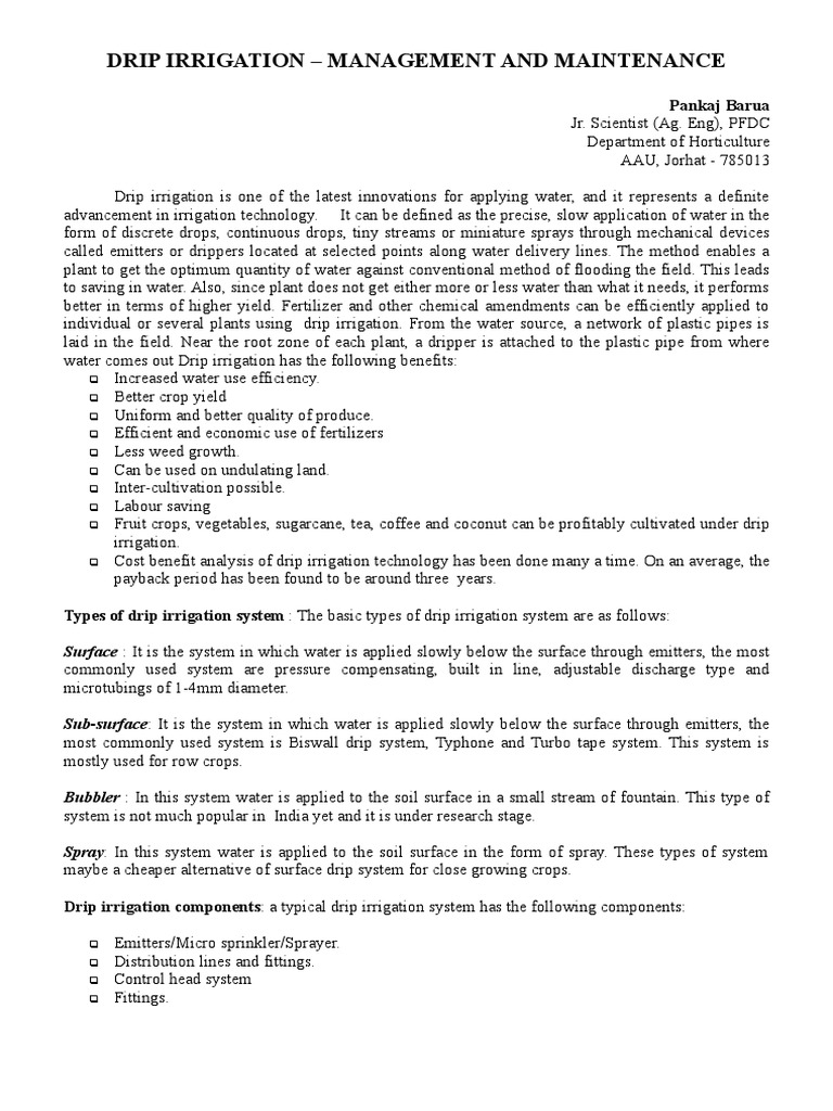 Drip Irrigation - Management and Maintenance | Download Free PDF | Irrigation | Hydrology