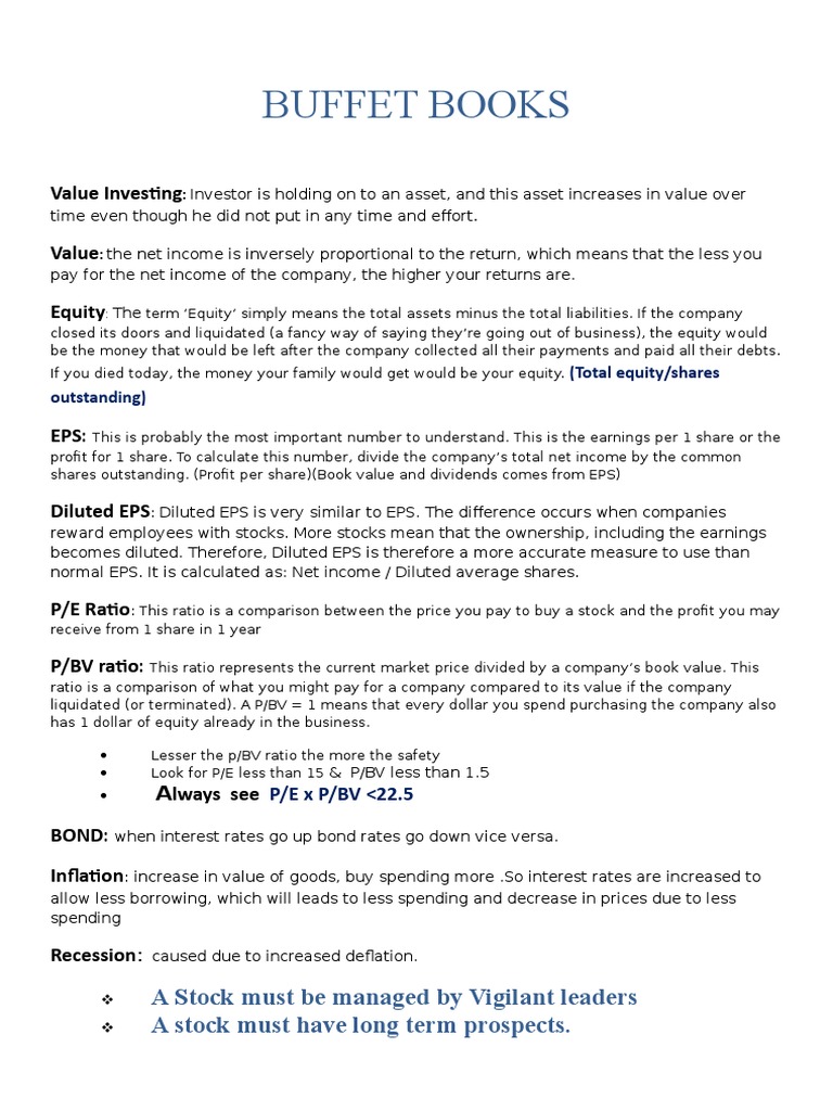 Buffet Books | PDF | Stocks | Equity (Finance)