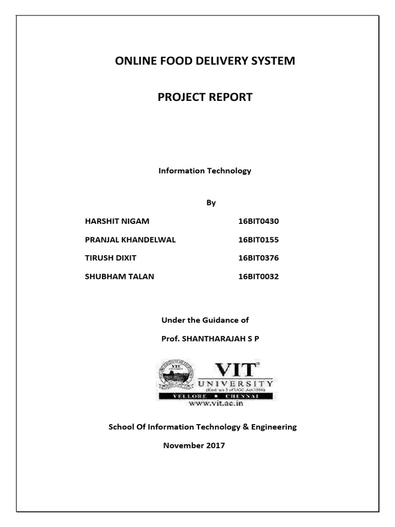 Online Food Delivery System Project Report: Information Technology ...