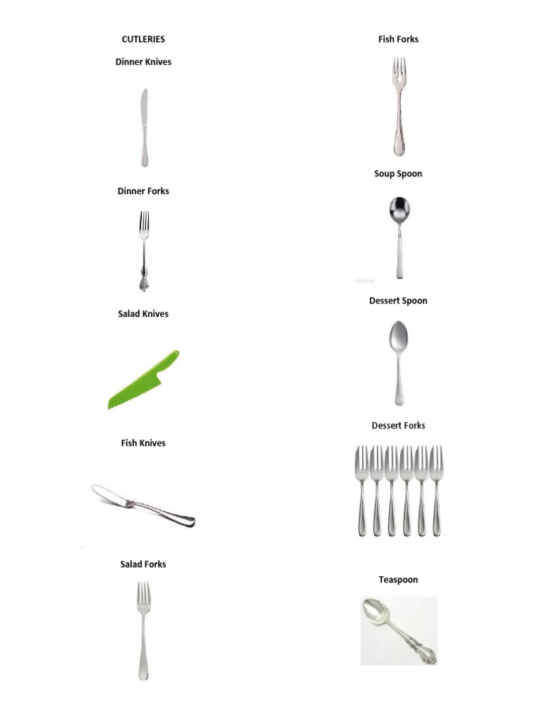 Types of Cutlery and Table Cloths | PDF | Cooking, Food & Wine | Home ...