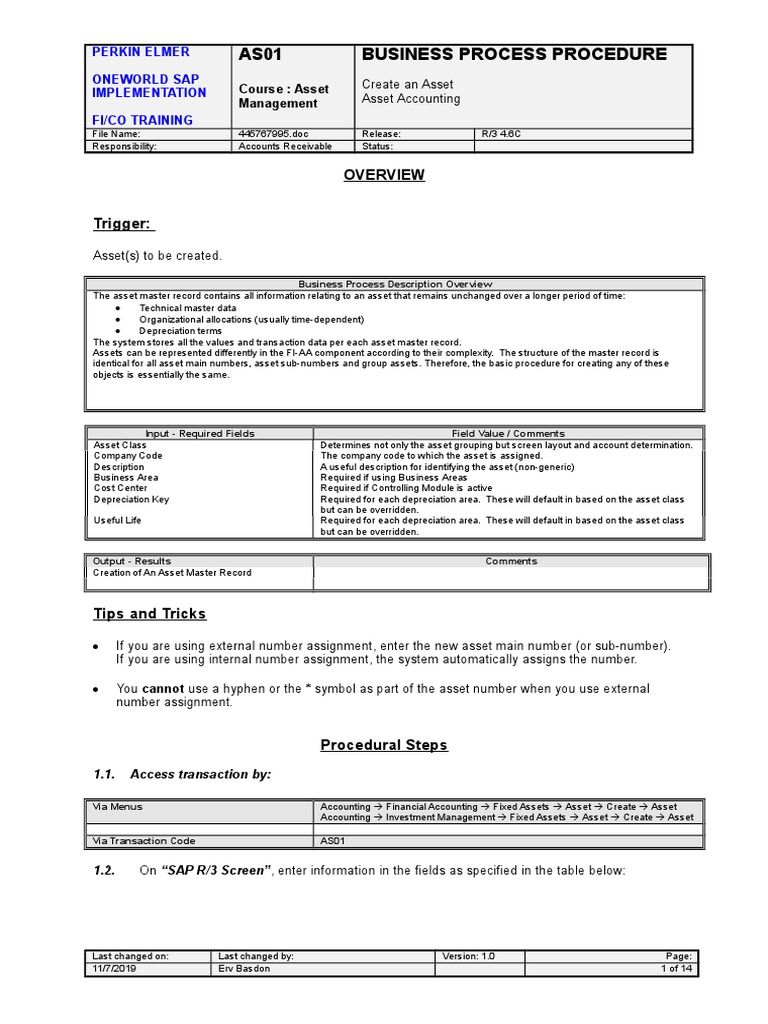 AS01 Create An Asset | PDF | Depreciation | Insurance