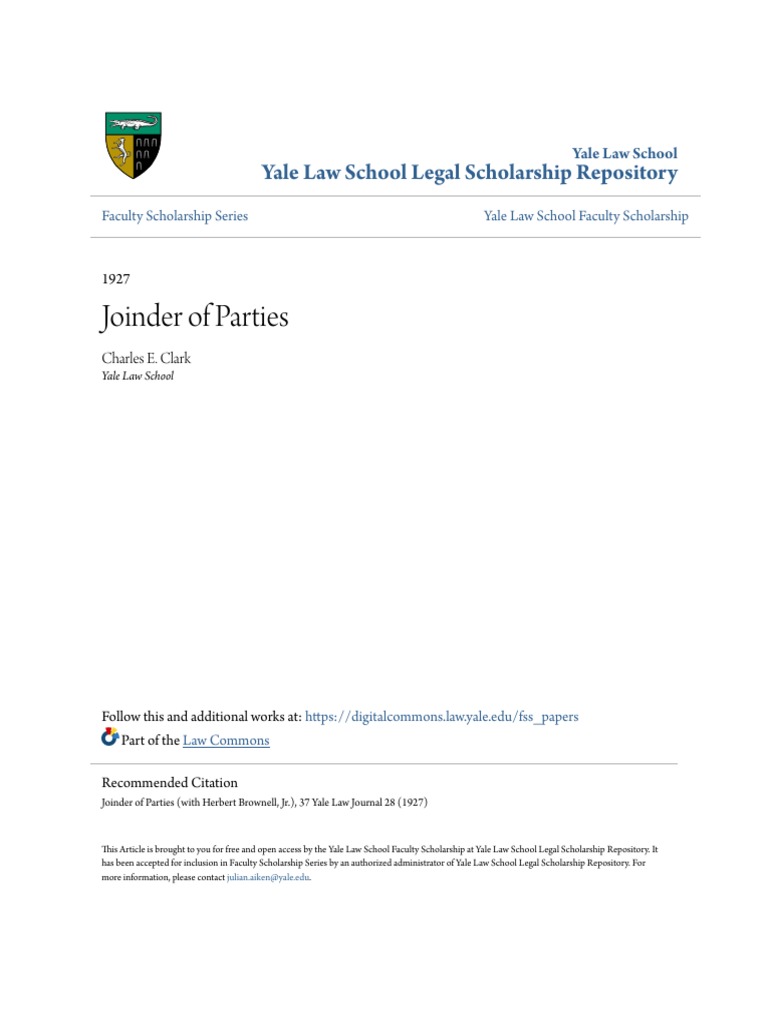 Joinder of Parties | PDF | Joinder | Equity (Law)