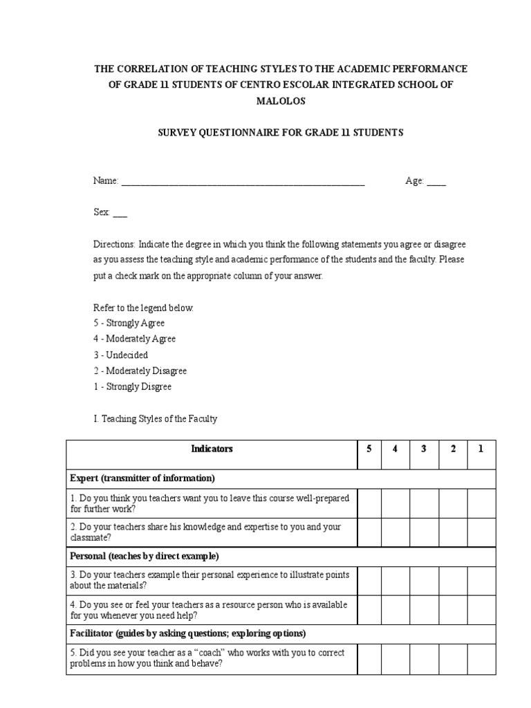 Questionnaire Teaching Styles | PDF | Expert | Teachers
