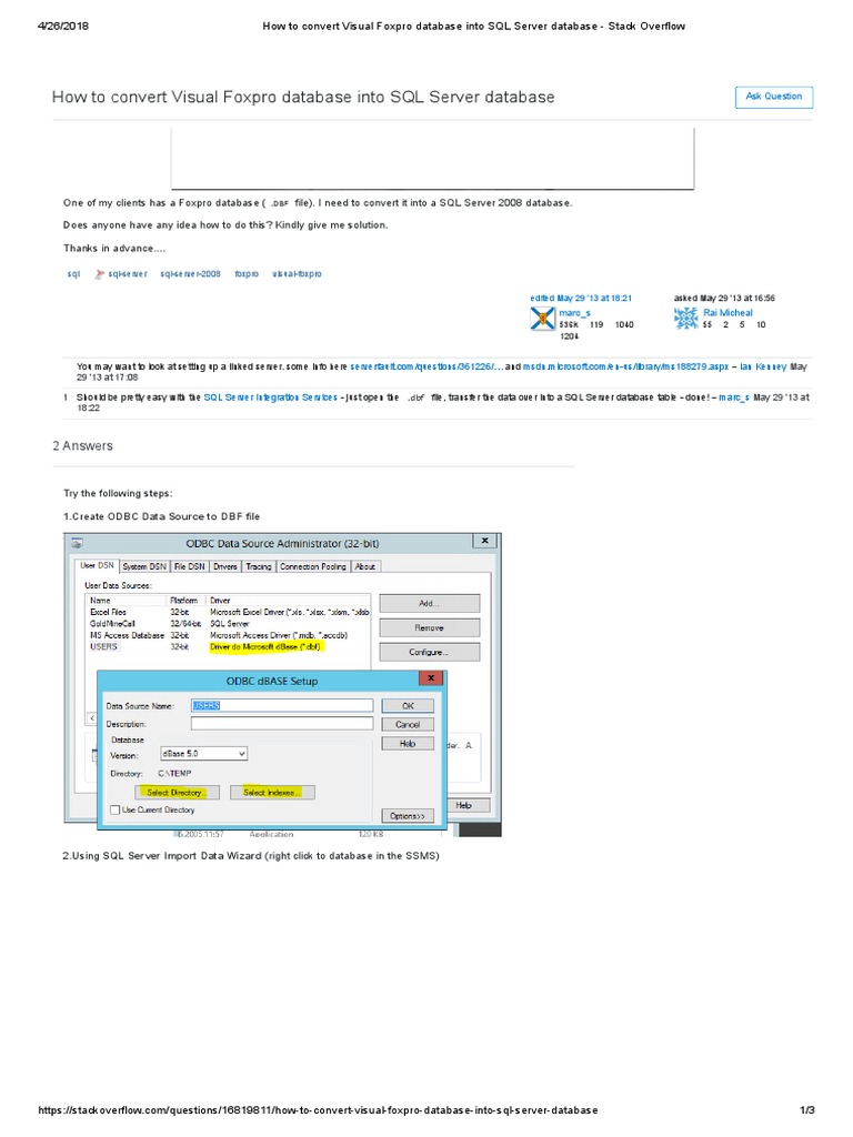 How To Convert Visual Foxpro Database Into Sql Server Database Pdf Microsoft Sql Server 