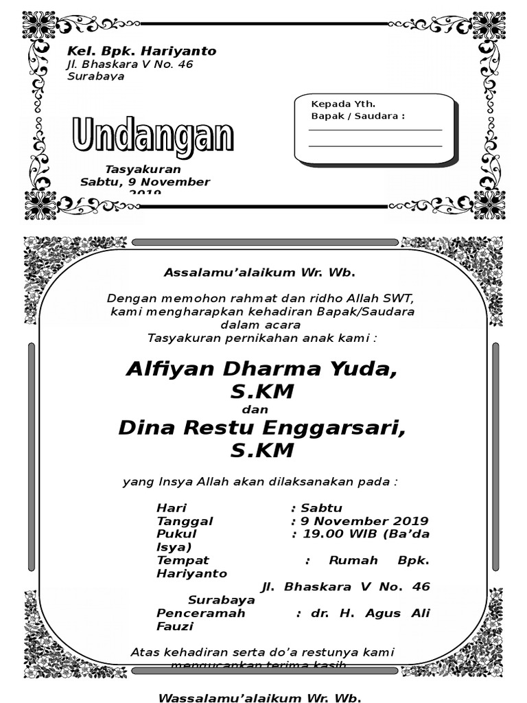 Undangan Tasyakuran Manten | PDF