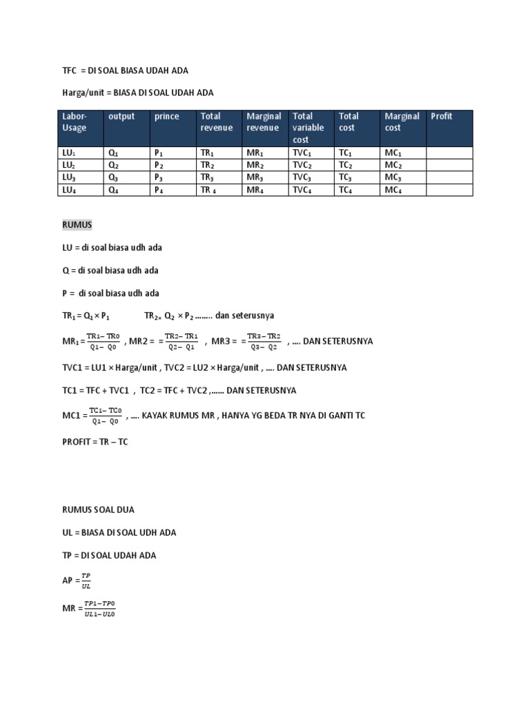 Formula Ekonomi untuk Analisis Biaya | PDF
