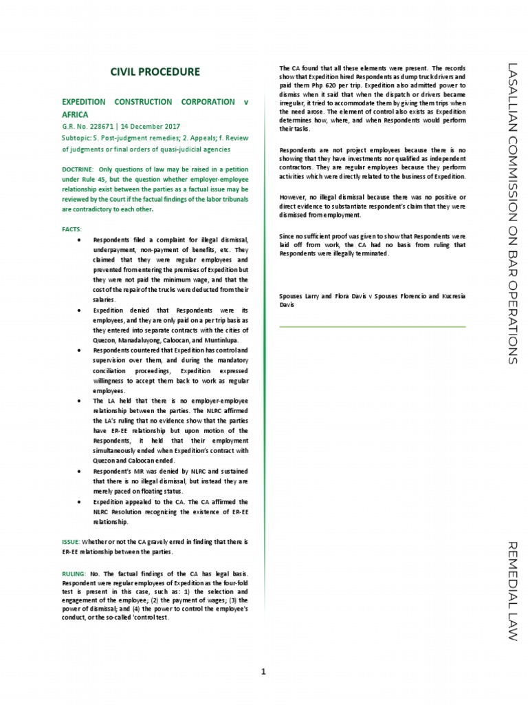 Determining Employer-Employee Relationship: The Four-Fold Test ...