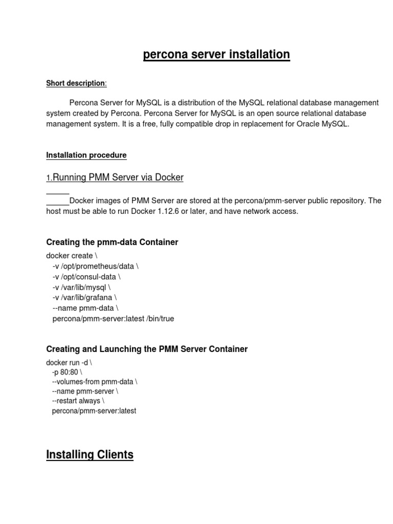 Percona Server Installation: Running PMM Server Via Docker | PDF | My ...